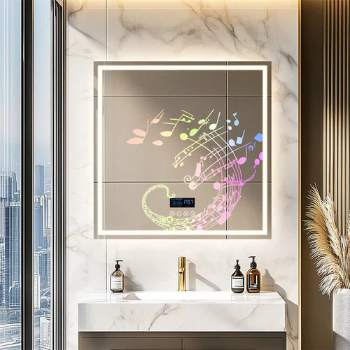 Smart LED Illuminated Fog-free Bathroom Mirror Bluetooth Speaker Digit ...
